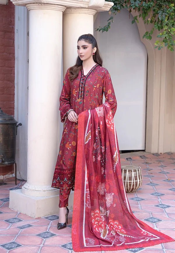 D-05 Luxury Linen Frock With Printed Dupatta – Mahham Collection